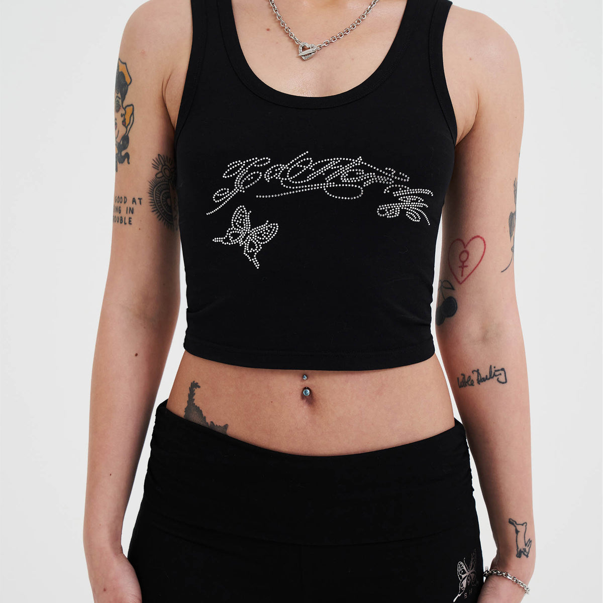 Womens Script Ed Hardy Diamante Vest Top - Black – Ed Hardy UK