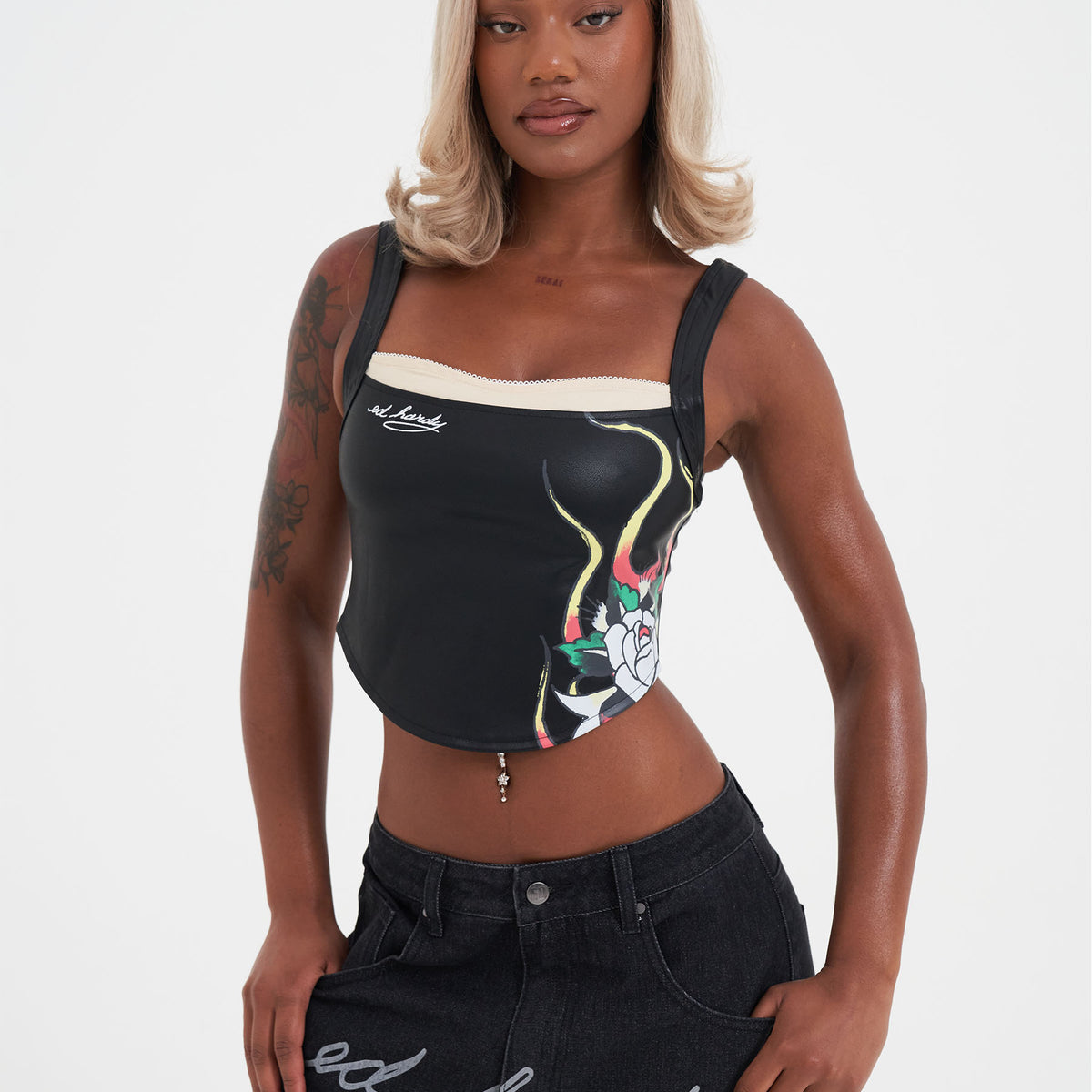 Womens Flame Rose Corset - Black – Ed Hardy UK