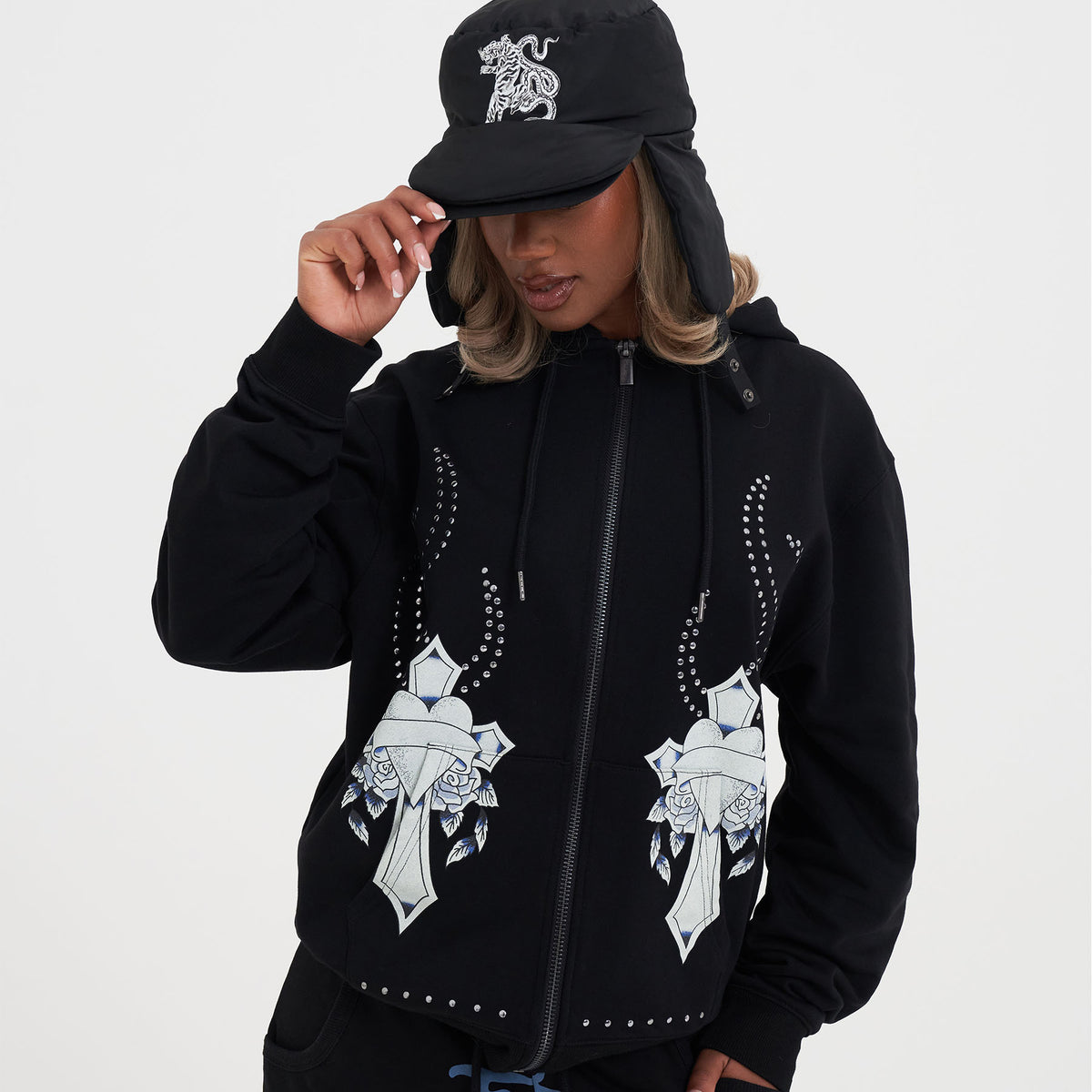 Womens Studded Floral Dragon Tracksuit Top - Black – Ed Hardy UK