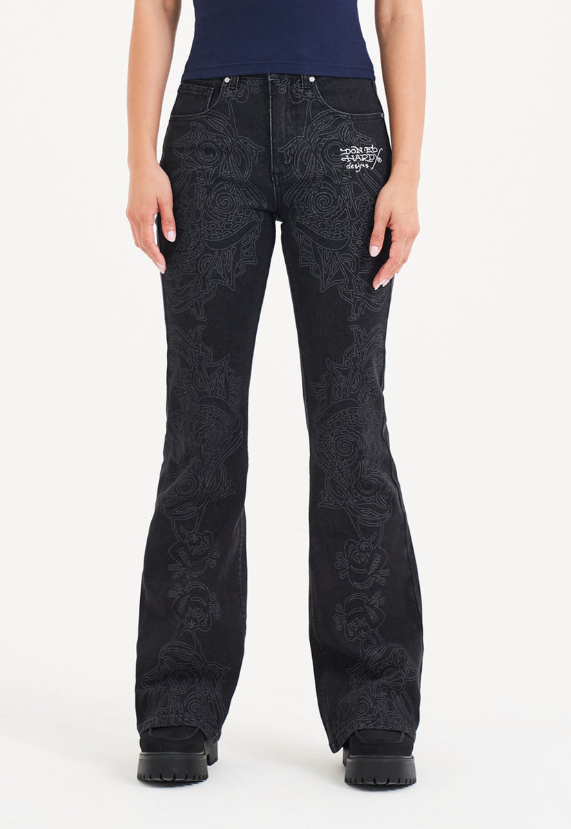 Womens Ice Geisha Flared Denim Trousers Jeans - Black/Grey – Ed Hardy UK