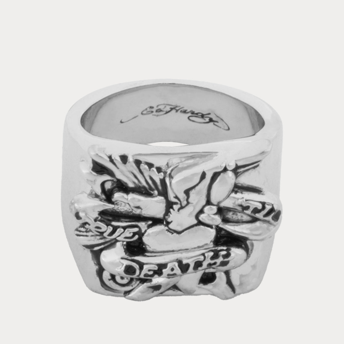 Heart & Dagger Chunky Biker Signet Ring - Silver – Ed Hardy UK