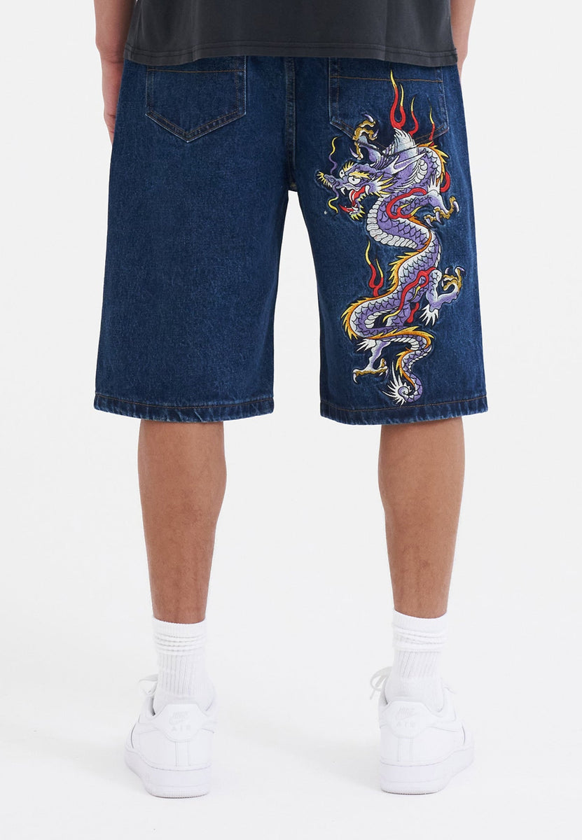Mens Battle Dragon Denim Jorts Shorts - Indigo – Ed Hardy UK