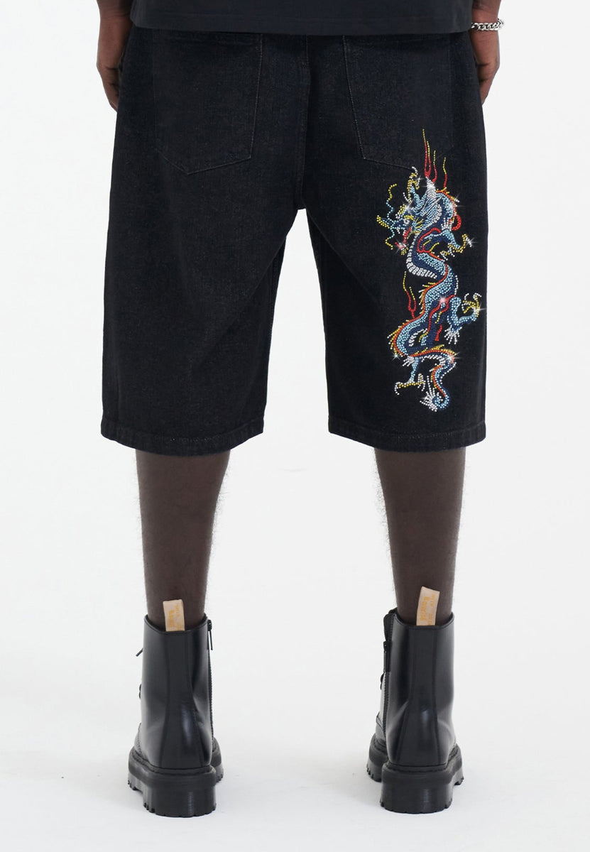 Mens Battle-Dragon Diamante Denim Jorts Shorts - Black – Ed Hardy UK