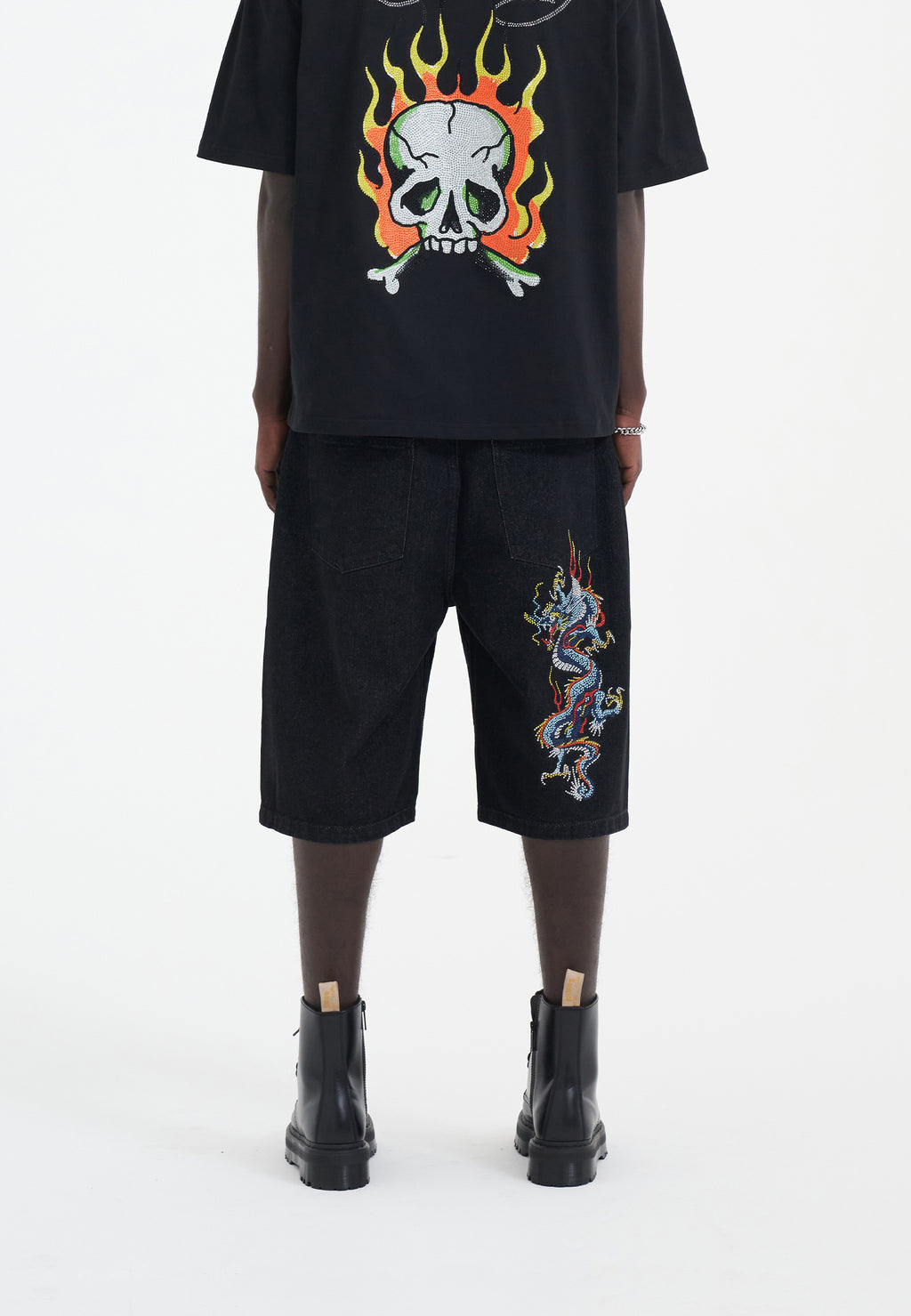 Mens Battle-Dragon Diamante Denim Jorts Shorts - Black – Ed Hardy UK