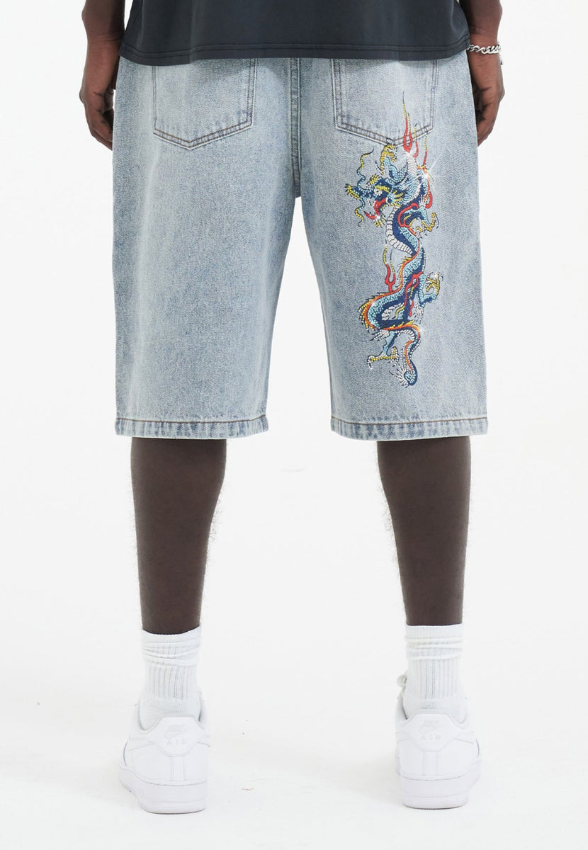 Mens Battle-Dragon Diamante Denim Jorts Shorts - Bleach – Ed Hardy UK