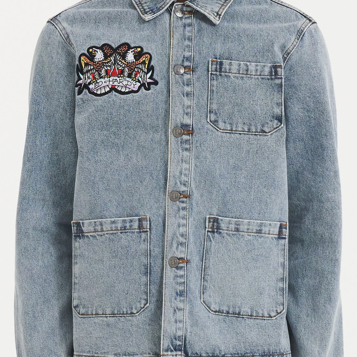 Mens Battle Of Eagles Denim Chore Jacket - Blue – Ed Hardy UK