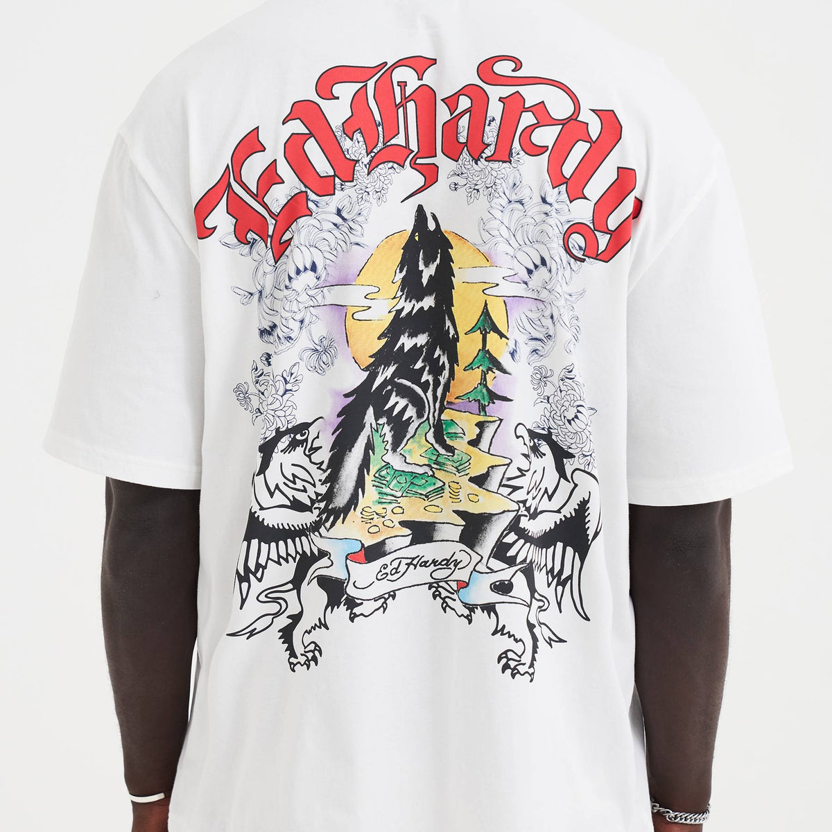 Mens Don Wolf Eagle Panther Relaxed T-Shirt - White – Ed Hardy UK