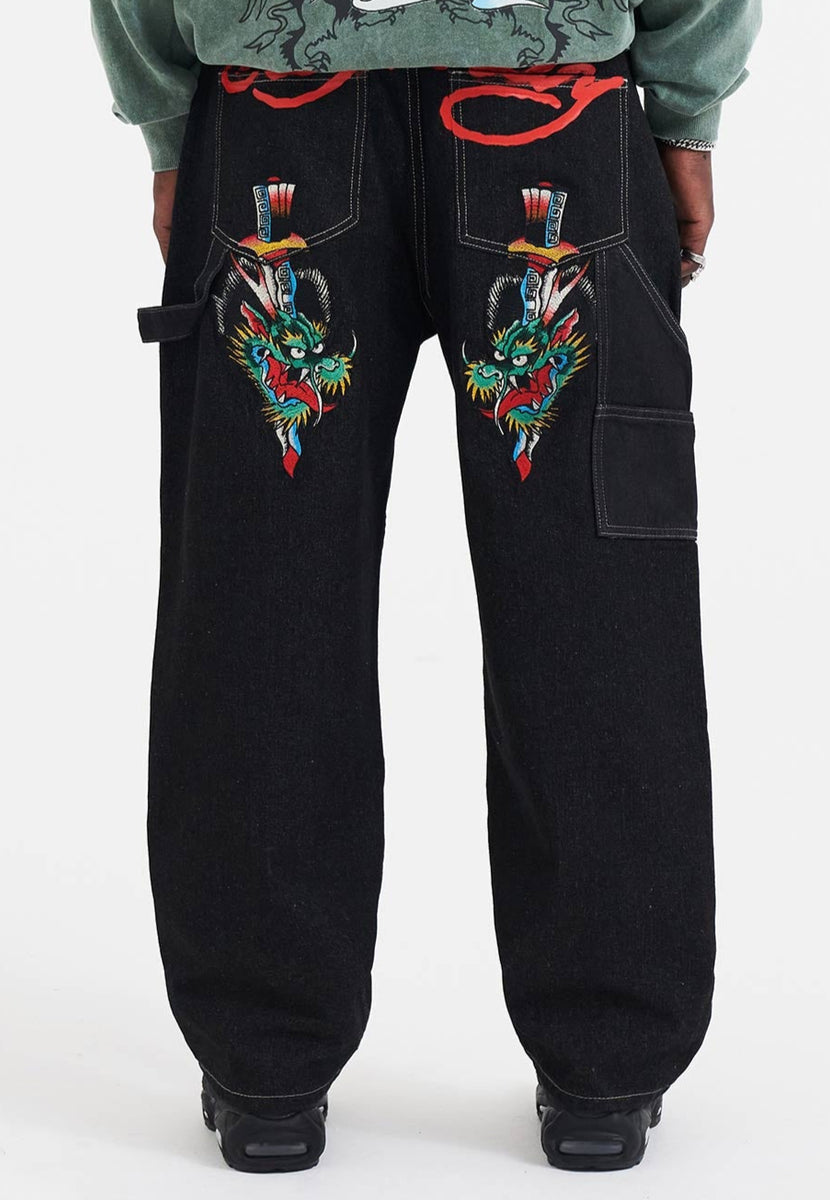 Mens Double Knee Drag Dagger Denim Trousers Jeans - Black – Ed Hardy UK