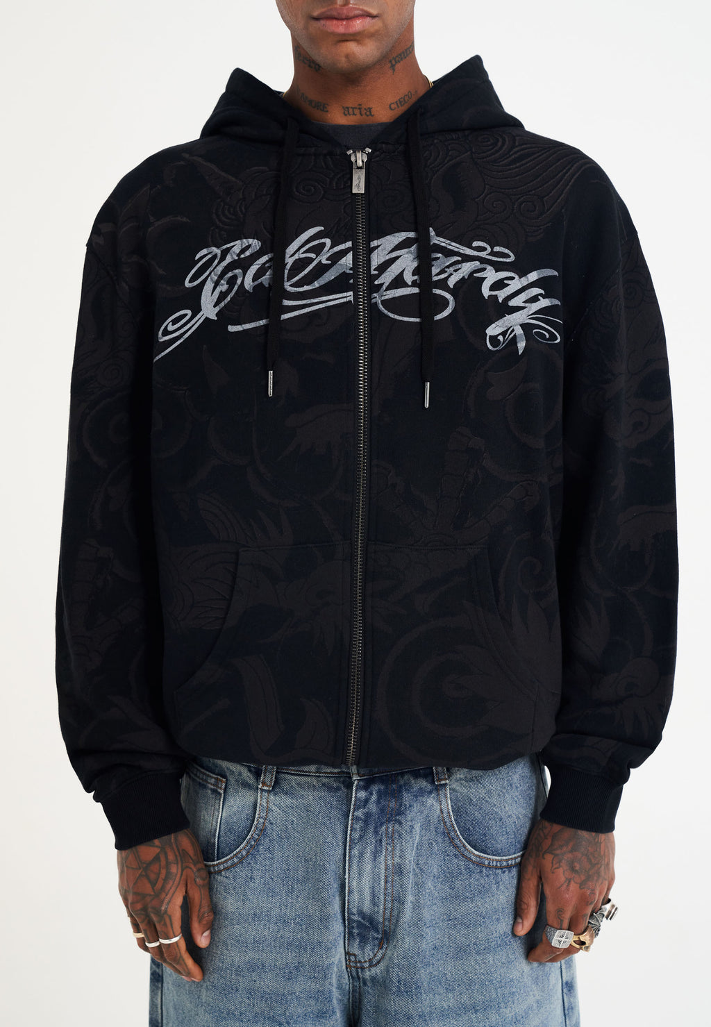 Mens Drag Shadow Zip Thru Hoodie - Black – Ed Hardy UK