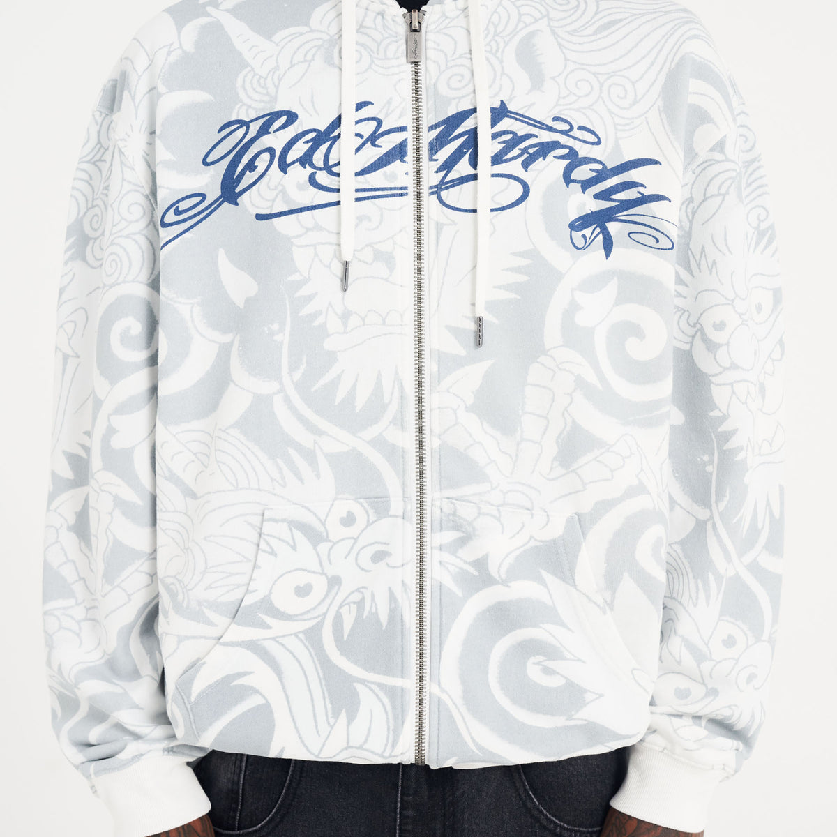 Mens Drag Shadow Zip Thru Hoodie - White – Ed Hardy UK