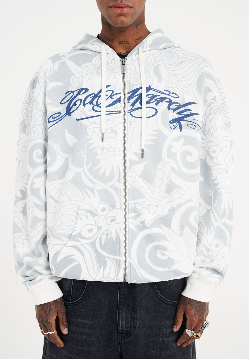Mens Drag Shadow Zip Thru Hoodie - White – Ed Hardy UK