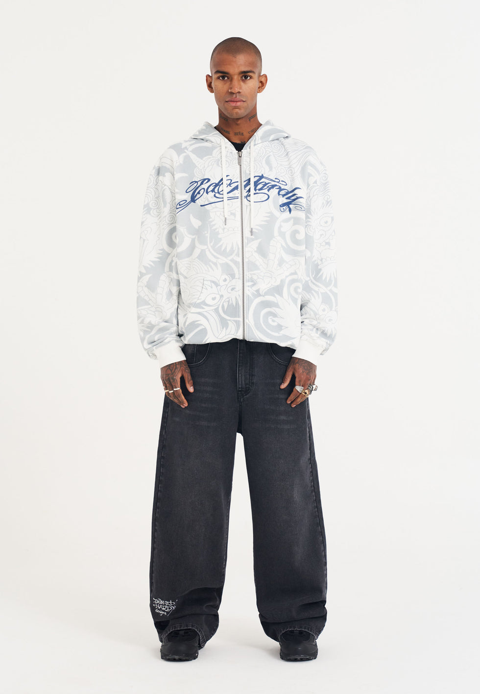 Mens Drag Shadow Zip Thru Hoodie - White – Ed Hardy UK