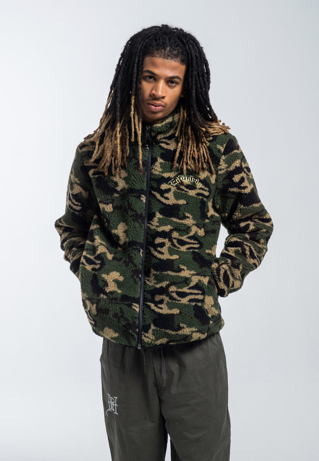 Mens Dragon & Rose Camo Zip Thru Borg Fleece Jacket - Green Camo – Ed ...