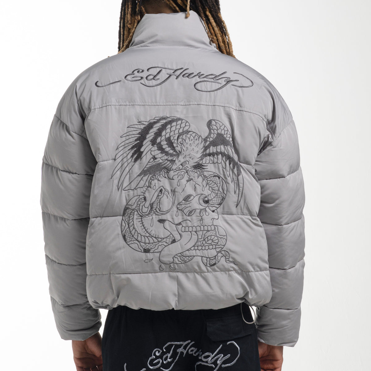 Mens Eye-Ball-Skull Puffer Jacket - Grey – Ed Hardy UK