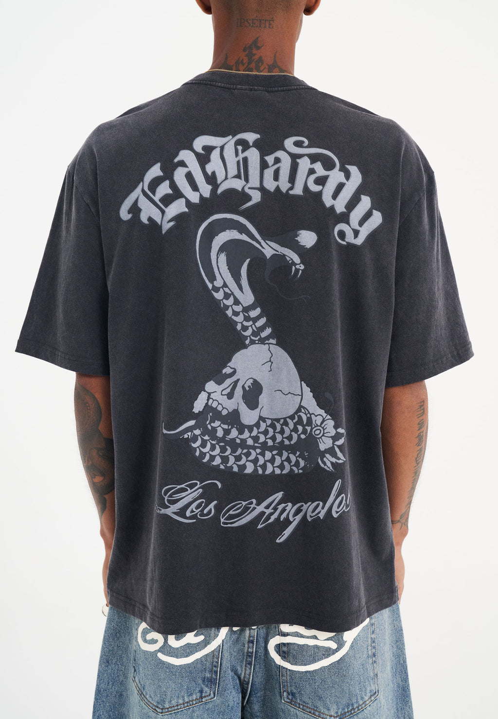 Mens Snake And Skull Acid Relaxed Tshirt - Charcoal – Ed Hardy UK