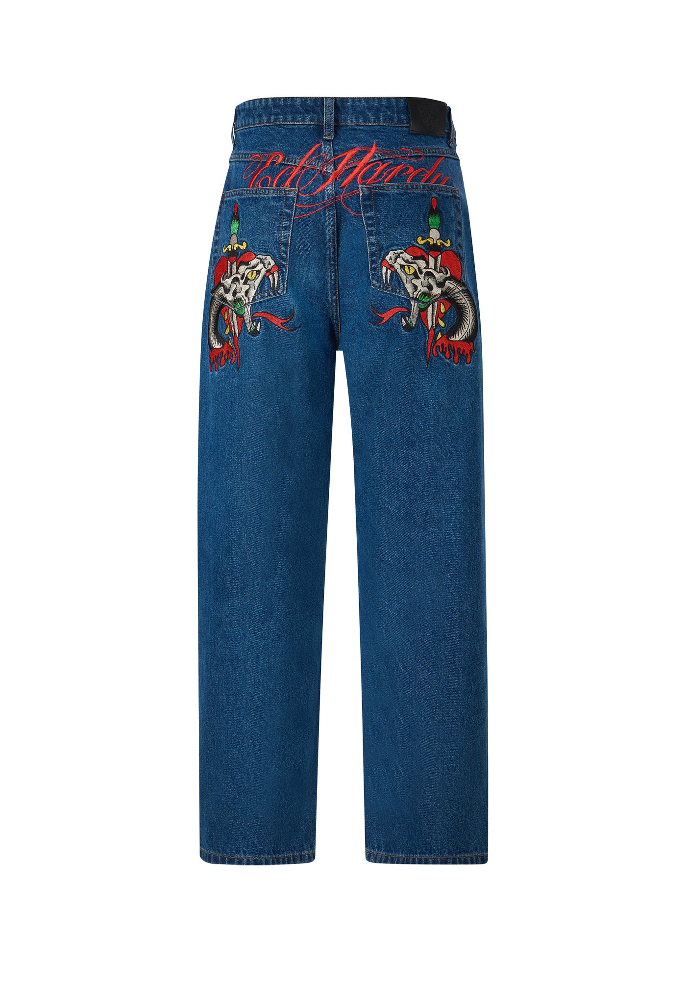 Mens Snake Sever Tattoo Graphic Relaxed Denim Trousers Jeans - Indigo ...