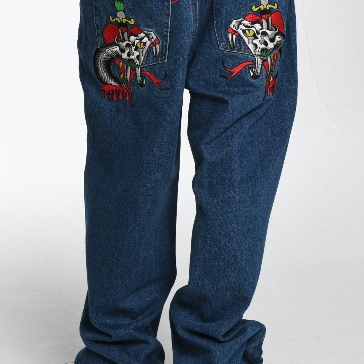 Mens Snake Sever Tattoo Graphic Relaxed Denim Trousers Jeans - Indigo ...