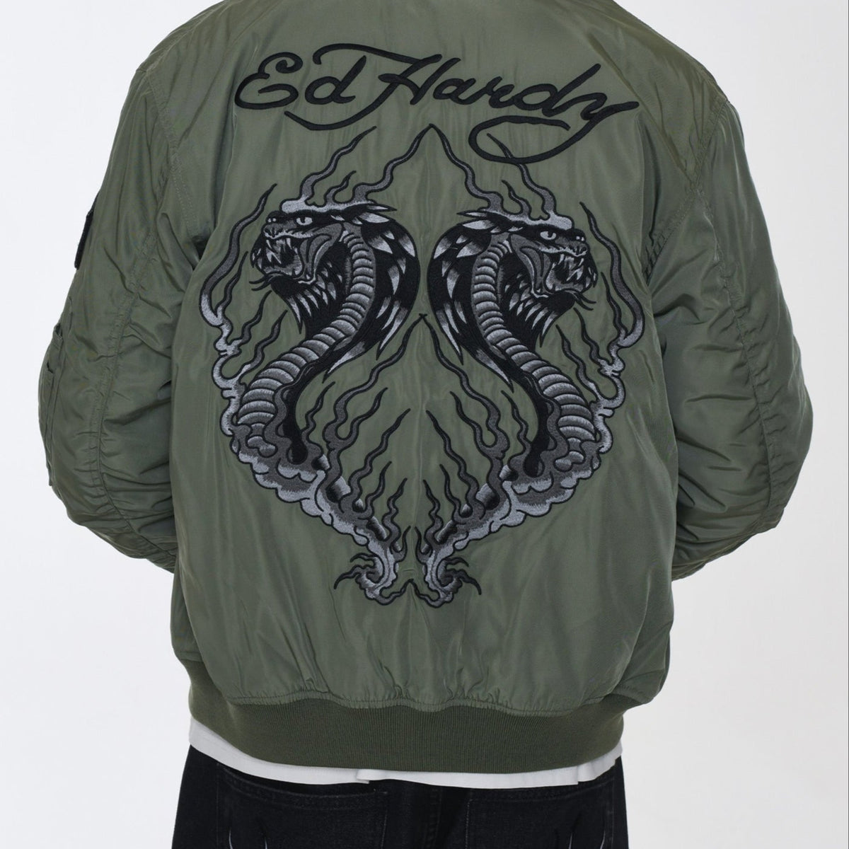 Mens Tonal Double Venom Ma1 Bomber Jacket - Khaki – Ed Hardy UK