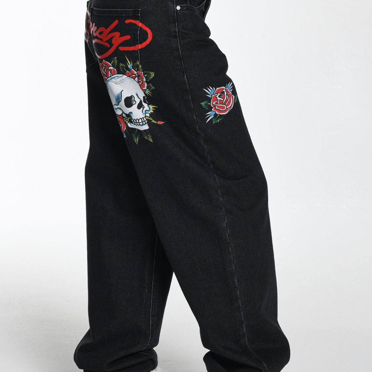 Womens Blooming Death Relaxed Denim Trousers Jeans - Black – Ed Hardy UK