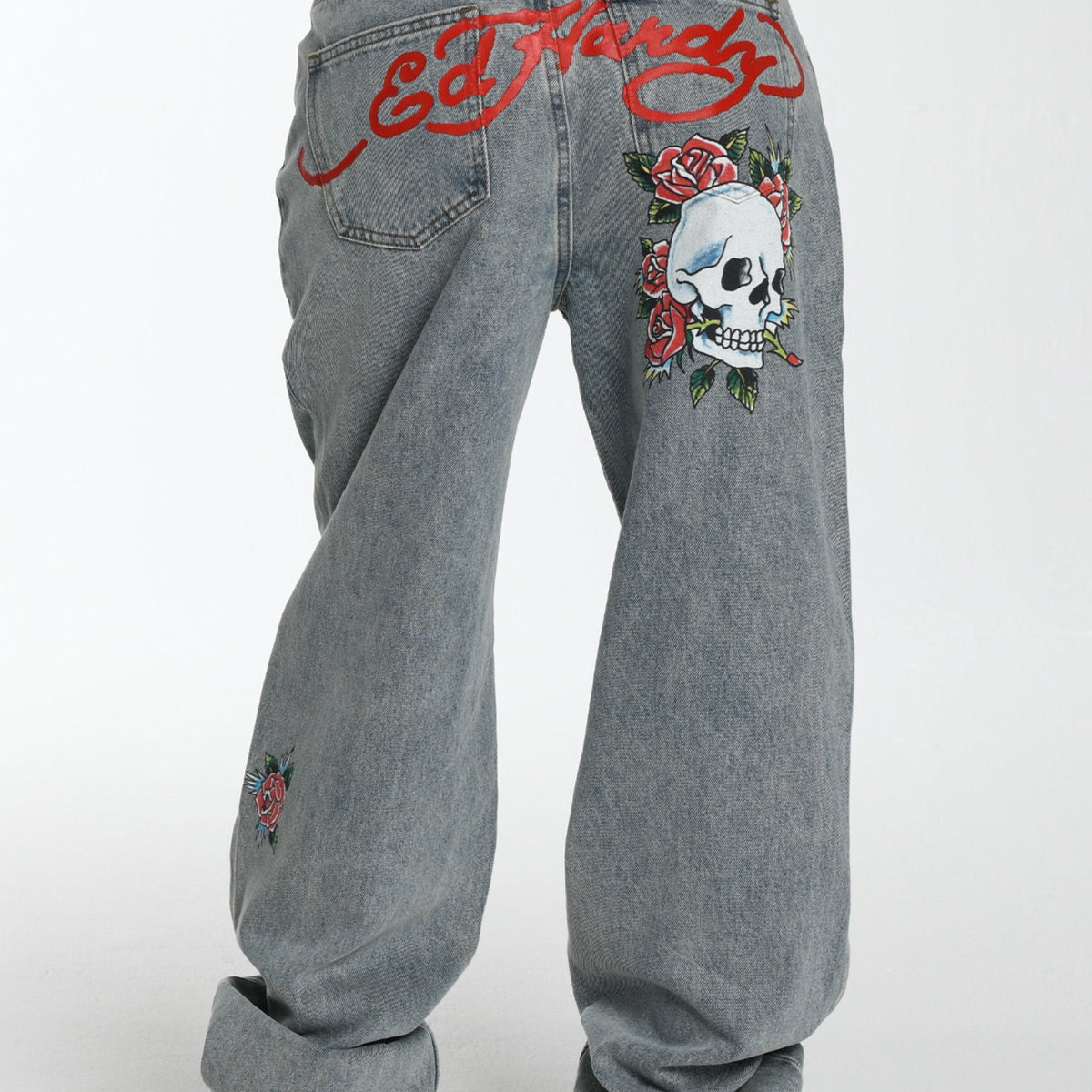 Womens Blooming Death Relaxed Denim Trousers Jeans - Blue – Ed Hardy UK