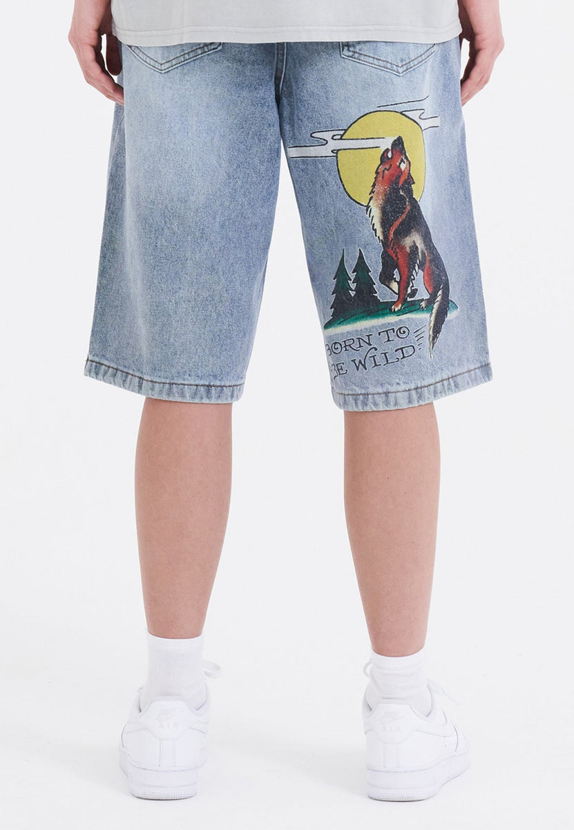 Womens Born Wild Relaxed Denim Jorts Shorts - Bleach – Ed Hardy UK
