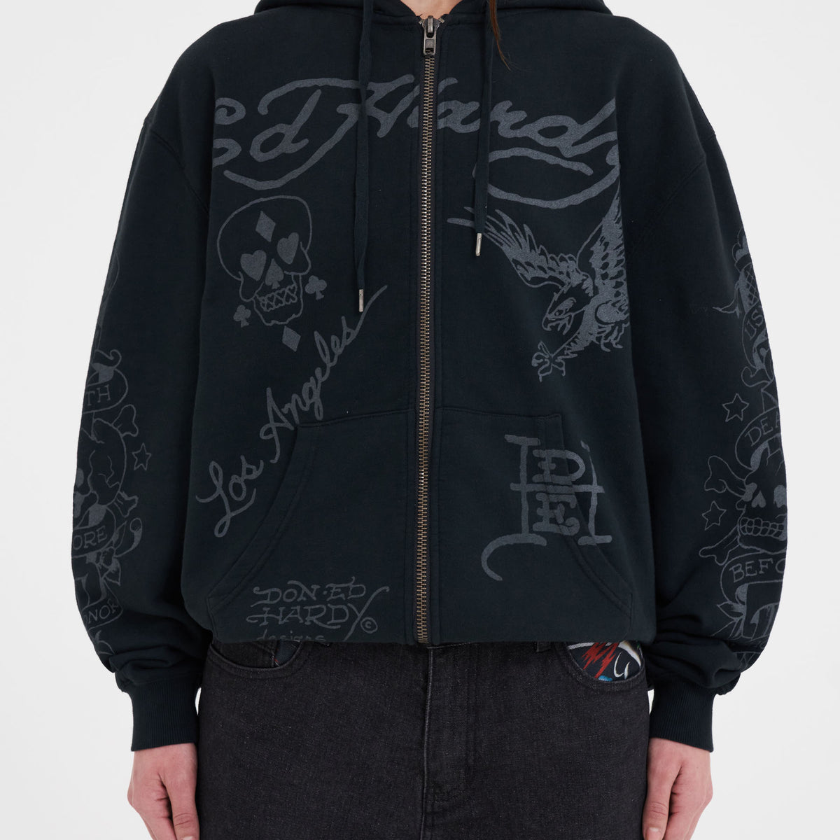 Womens Death-Before Mono Hoodie - Black – Ed Hardy UK