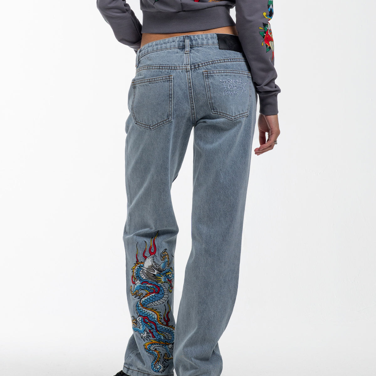 Womens Dragon Flame Straight Leg Denim Trousers Jeans - Blue – Ed Hardy UK