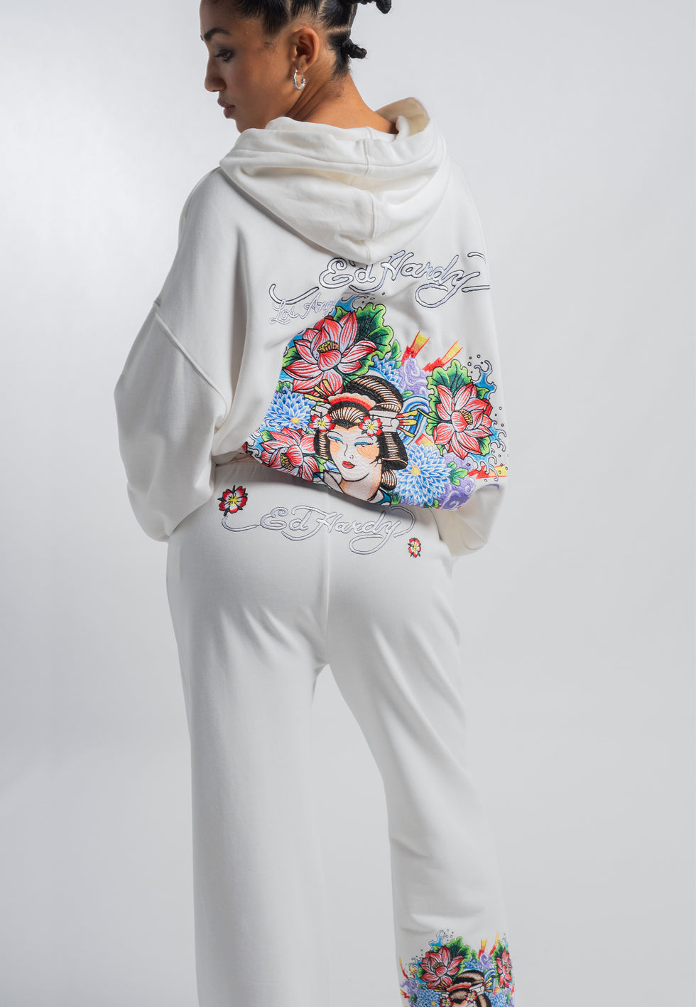 Womens Geisha World Relaxed Hoodie - White – Ed Hardy UK