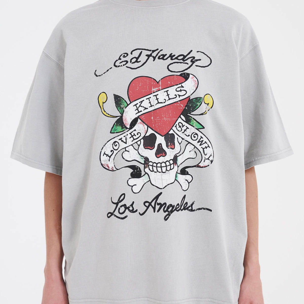 Womens Love-Kills-Slowly Tshirt Top - Grey – Ed Hardy UK