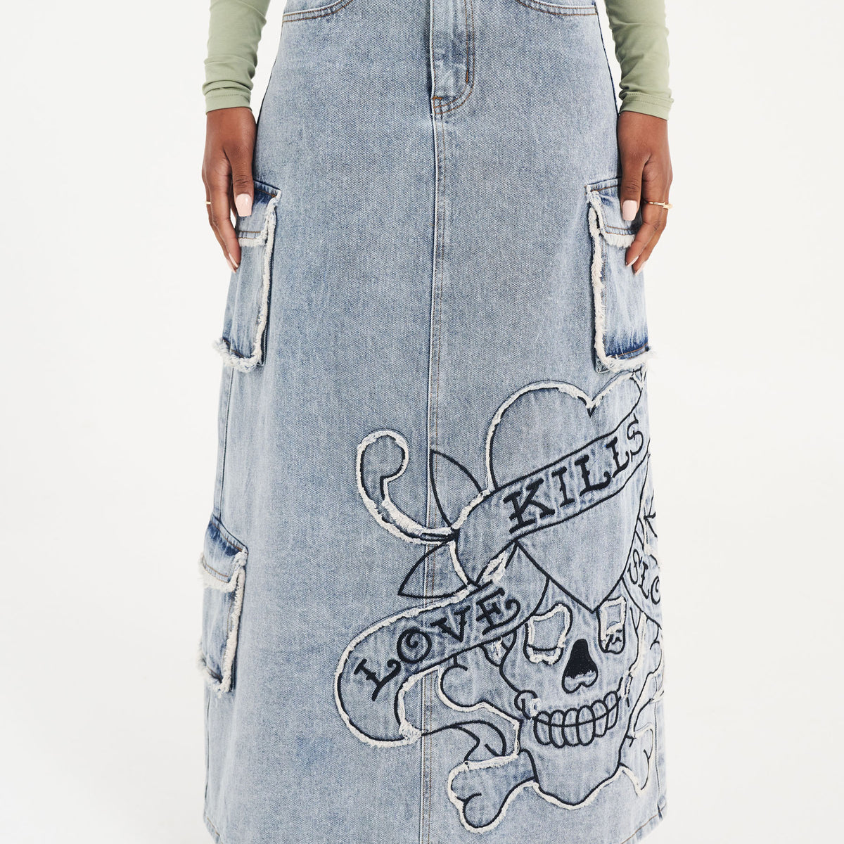 Womens Raw Edge Lks Denim Maxi Skirt - Bleach – Ed Hardy UK