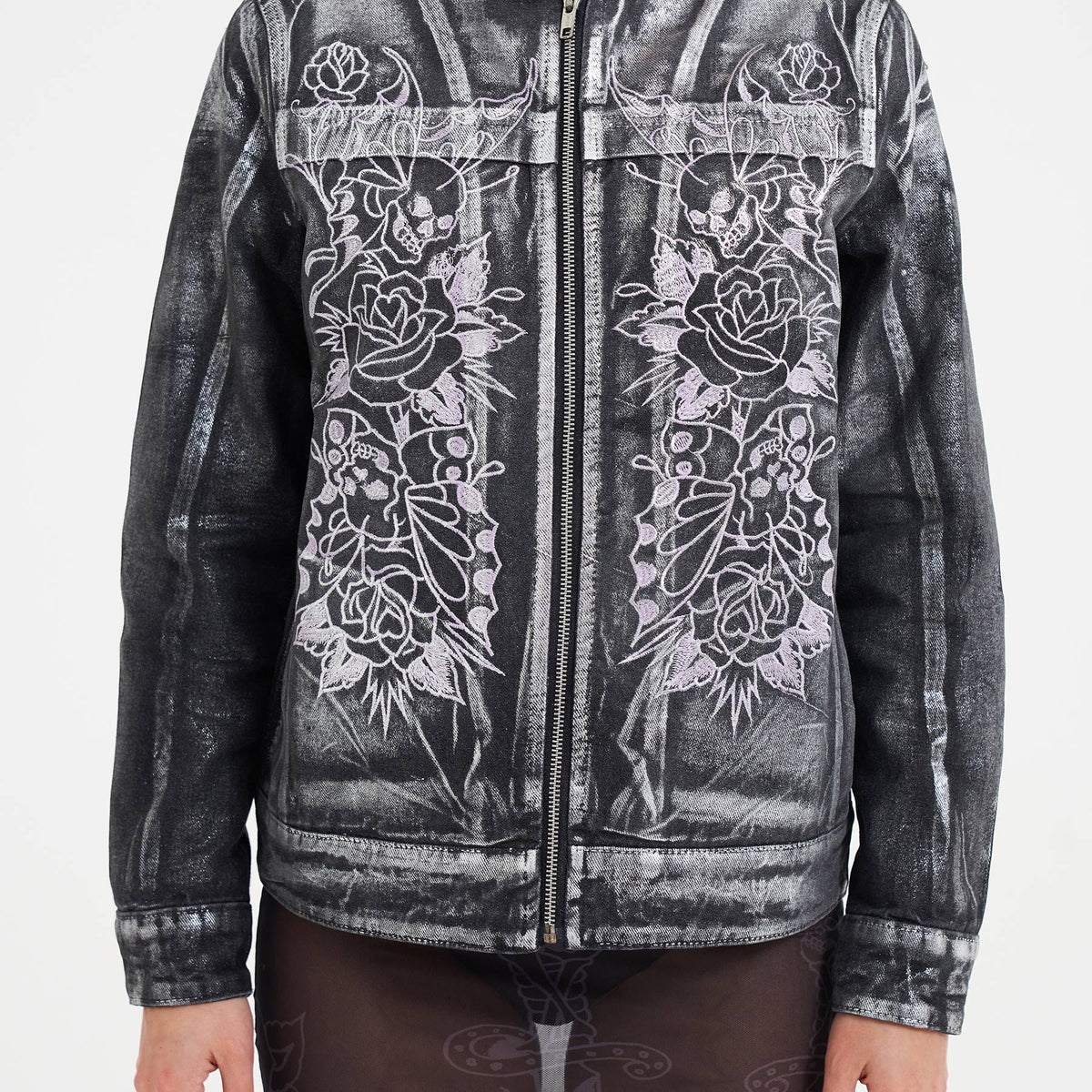 Womens Rose Skull Butterfly Denim Motocross Jacket - Black – Ed Hardy UK