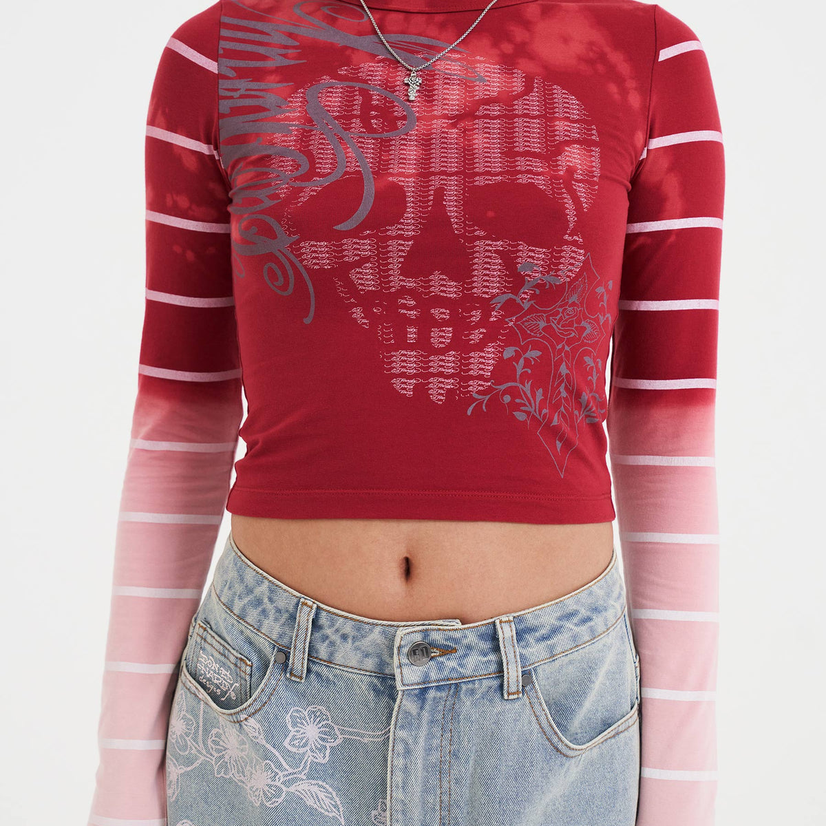 Womens Spectrum Skull Long Sleeve T-Shirt - Red – Ed Hardy UK