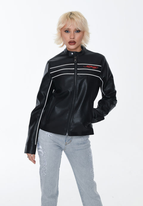Womens Til Death Vegan Leather Biker Jacket - Black – Ed Hardy UK
