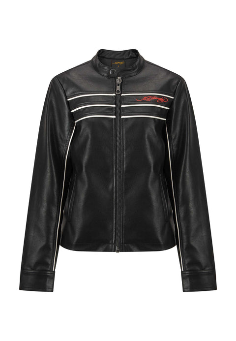 Womens Til Death Vegan Leather Biker Jacket - Black – Ed Hardy UK