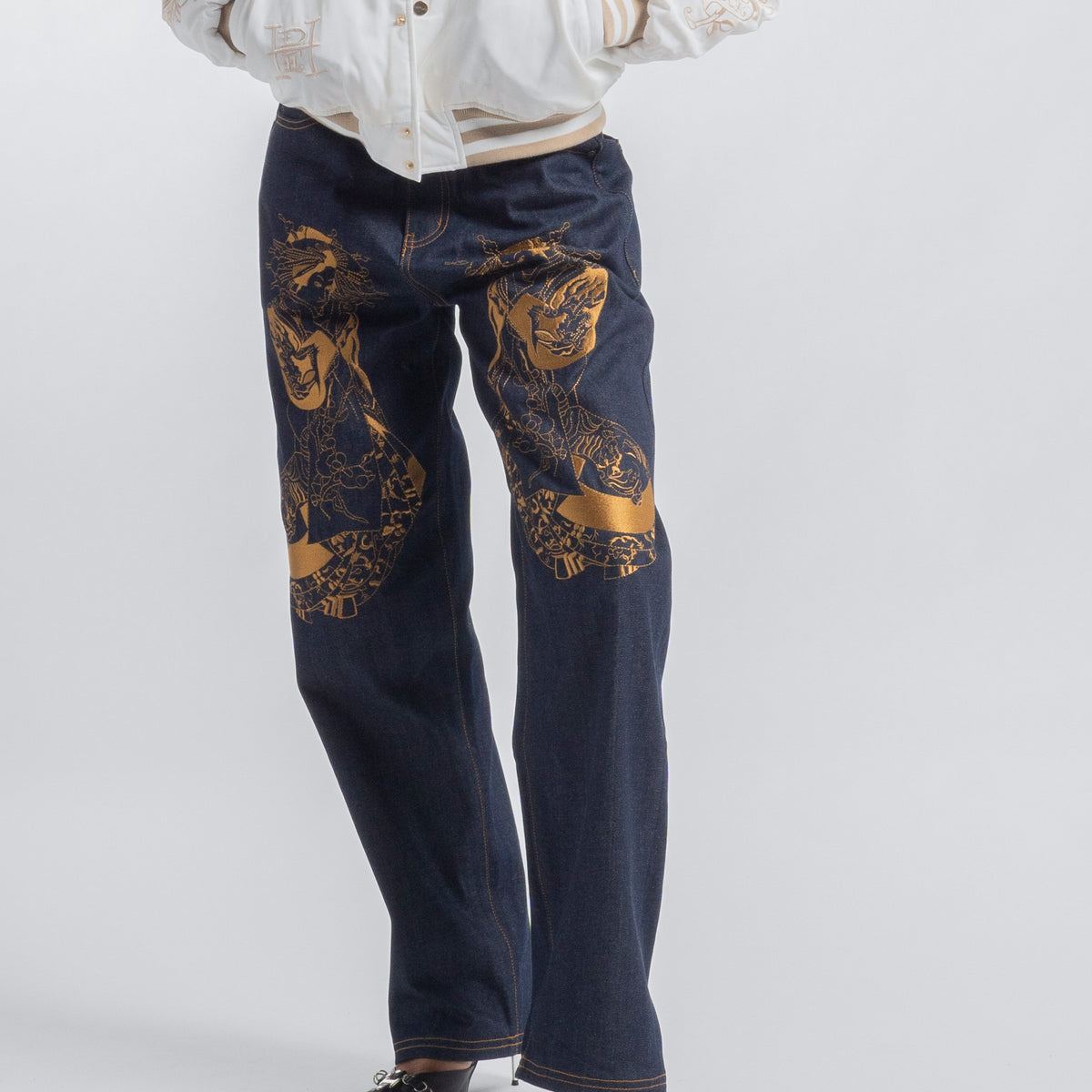 Womens Traditional Geisha Tonal Relaxed Denim Trousers Jeans - Indigo ...