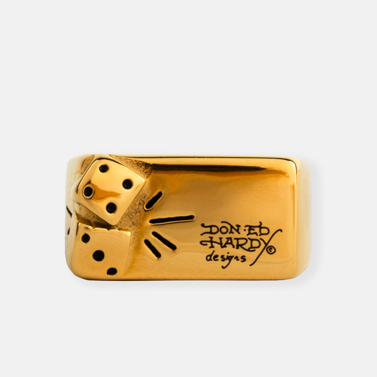 Stainless Steel Dice Signet Ring - Gold – Ed Hardy UK