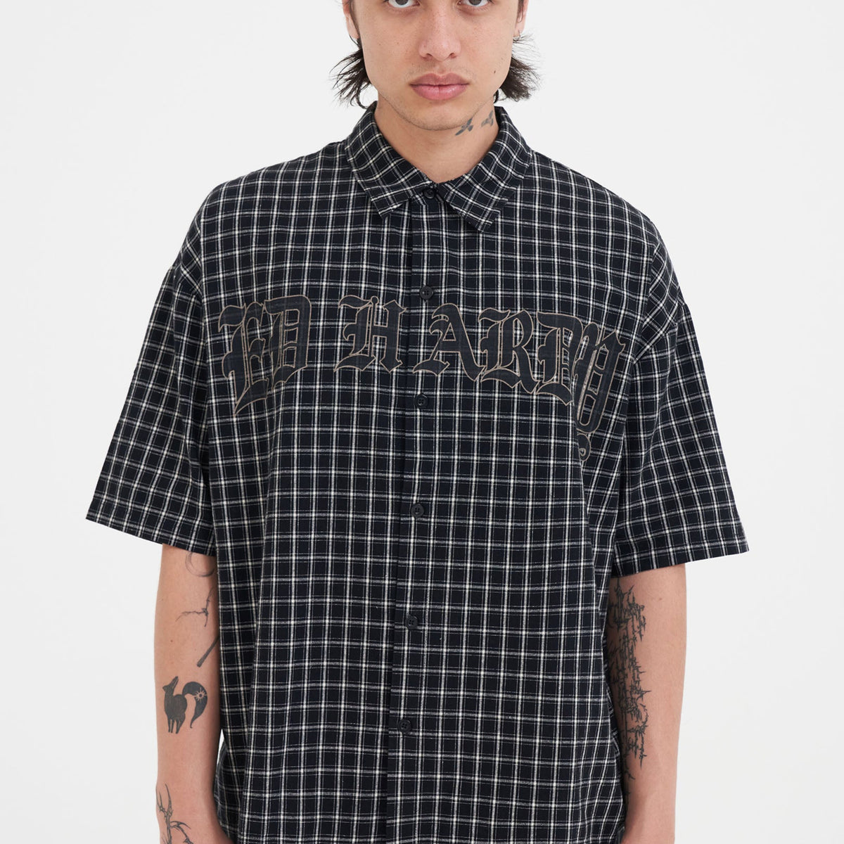 Mens Deathly Snake Reaper Check Boxy Shirt - Black – Ed Hardy UK