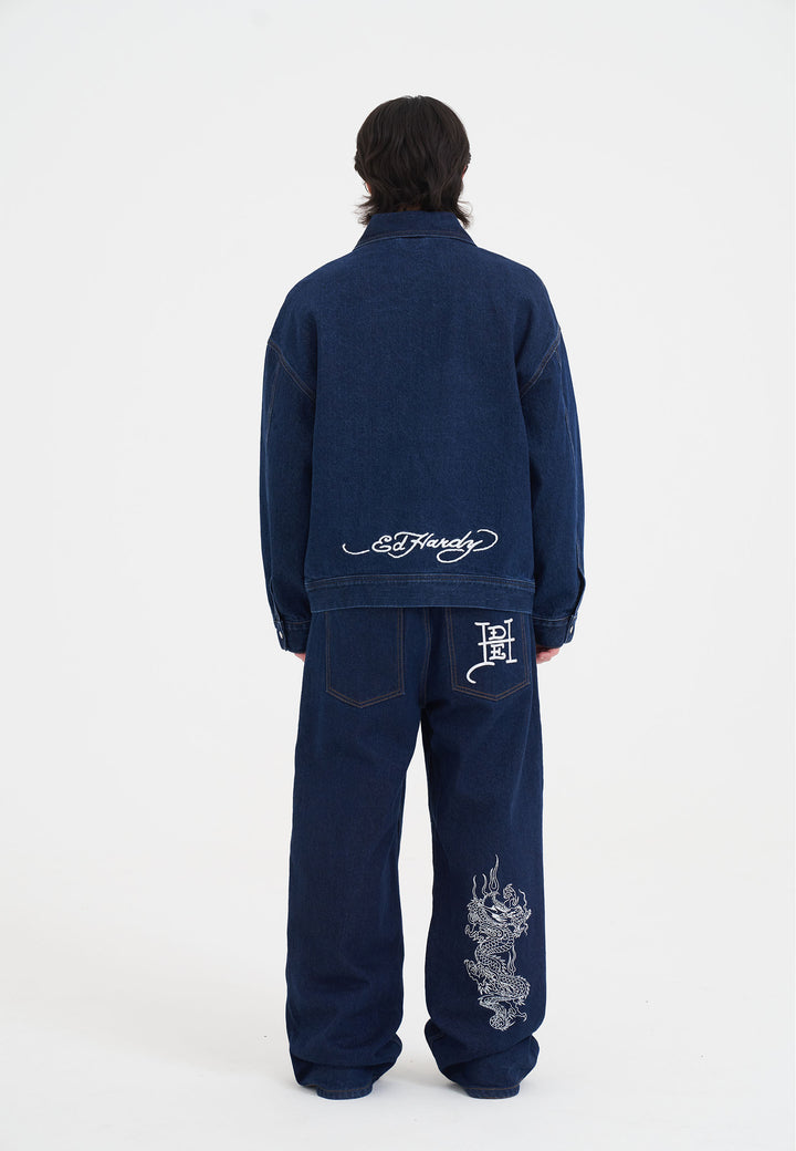 Mens Dragon Embroidered Denim Jacket - Indigo – Ed Hardy UK