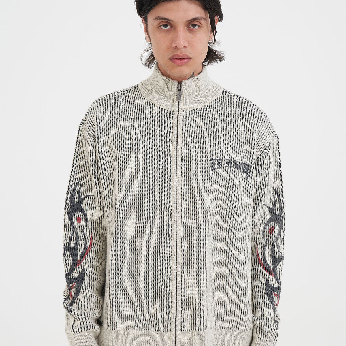 Mens Life Before Honor Knitted Zip Thru Jacket - Off White – Ed Hardy UK