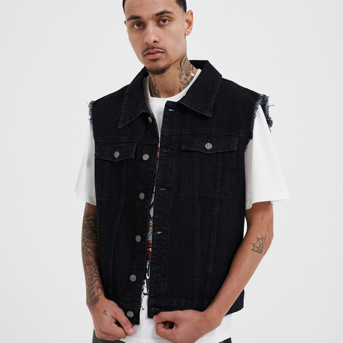 Mens Lion Drag Denim Gilet Vest - Black – Ed Hardy UK