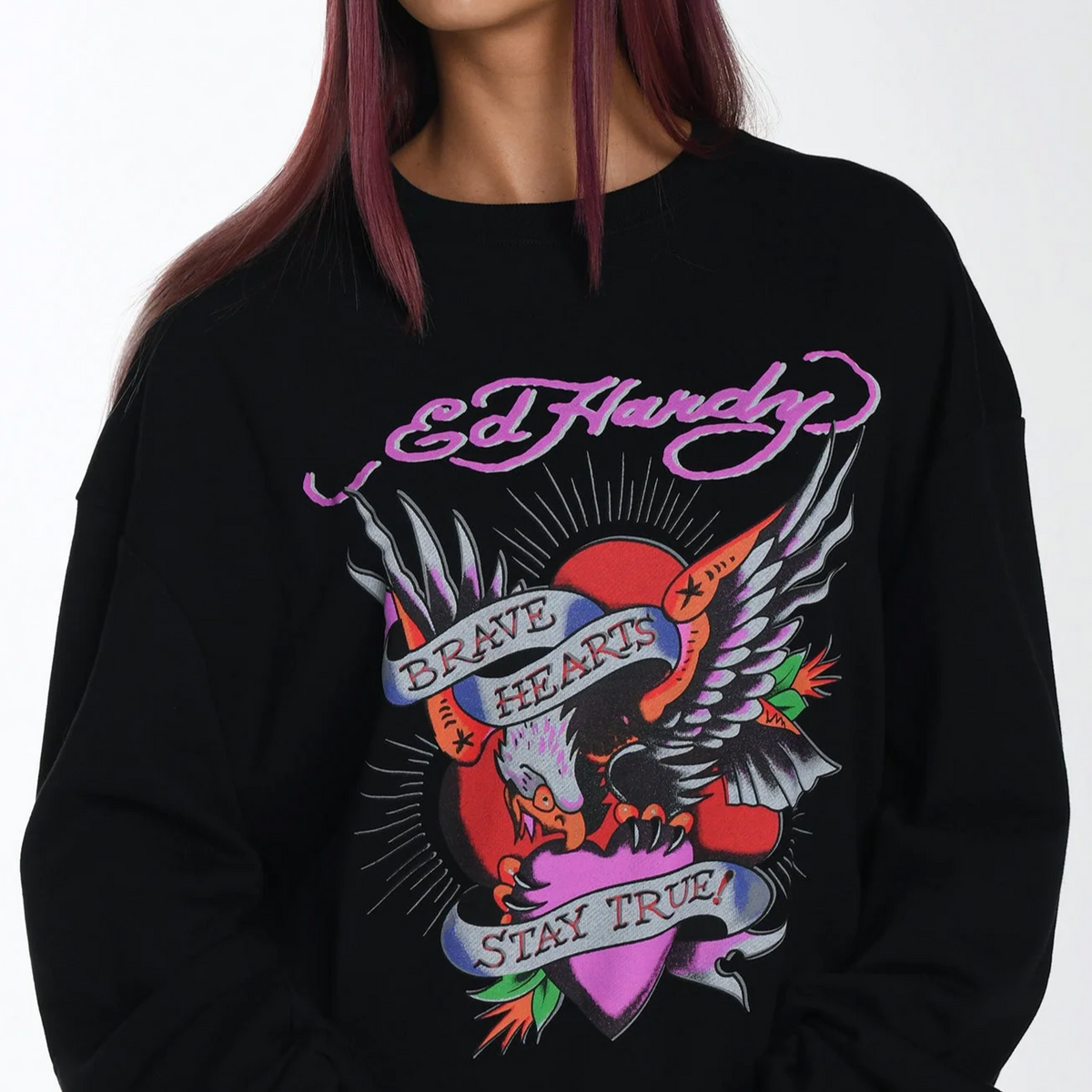 Womens Brave Heart Graphic Relaxed Crew Neck Sweatshirt - Black – Ed ...